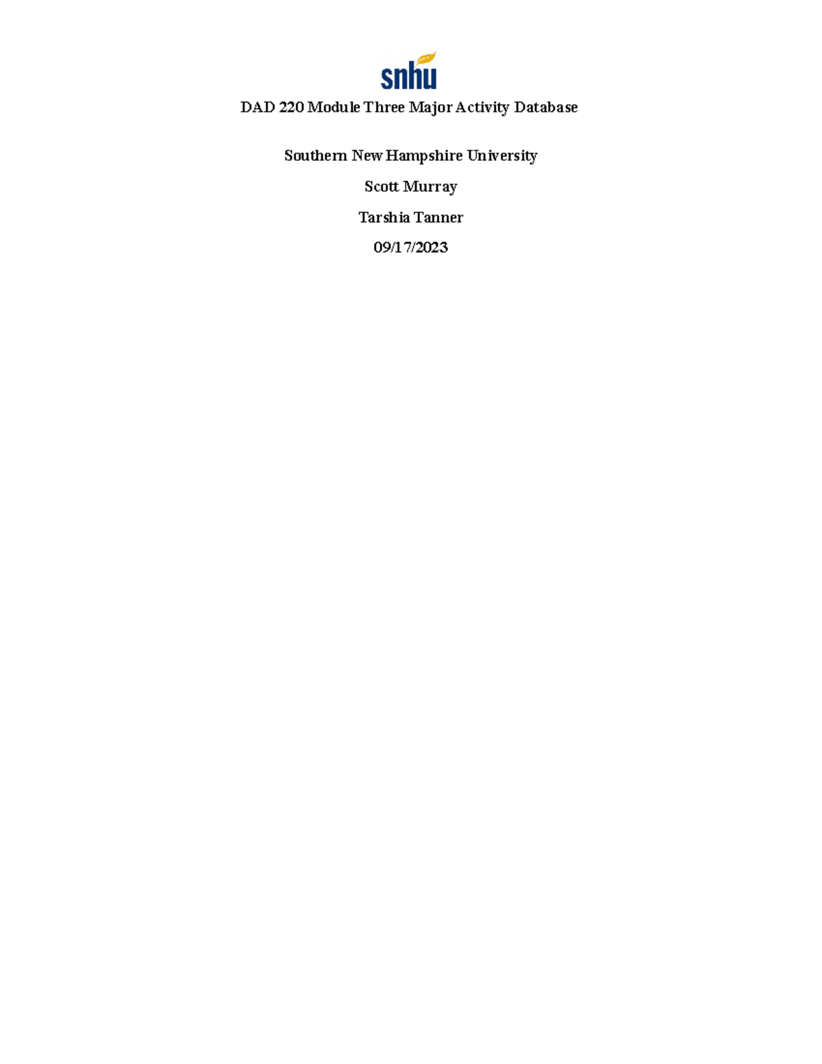 DAD 220 Module Three Major Database - DAD 220 Module Three Major ...