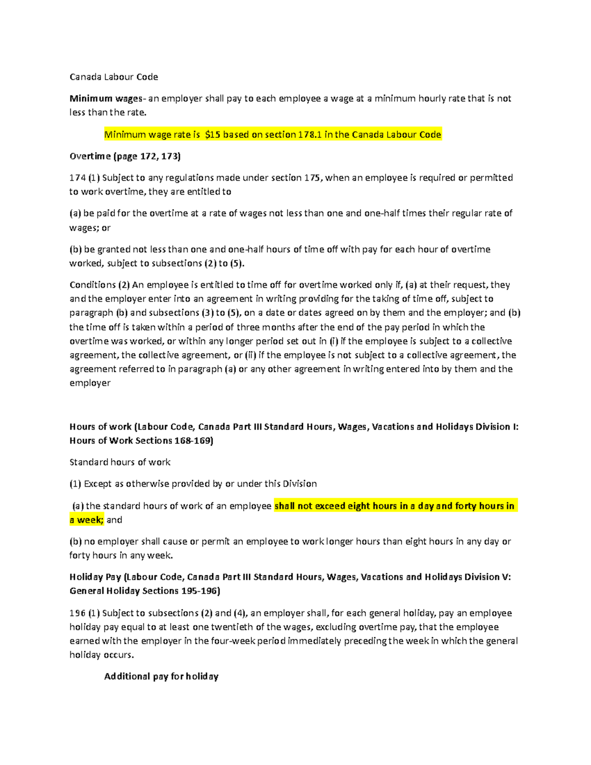 Canada Labour Code - For your references - Canada Labour Code Minimum ...
