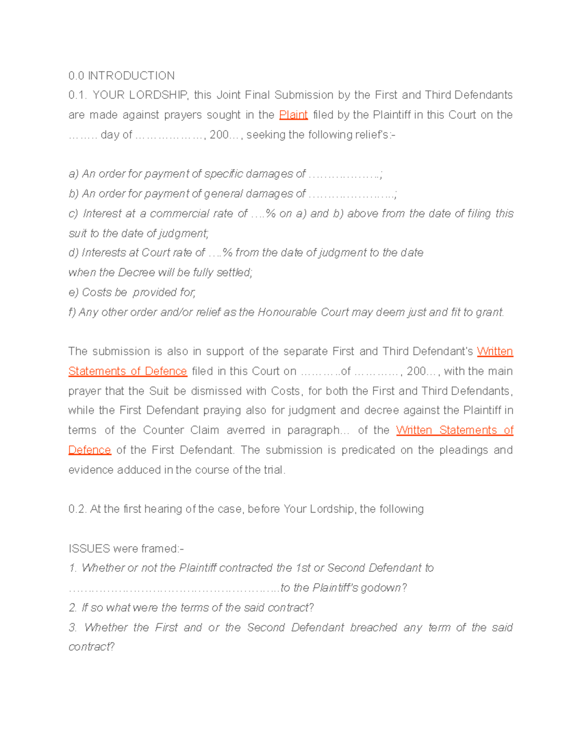 Written Sample FOR MOOT - 0 INTRODUCTION YOUR LORDSHIP, this Joint ...