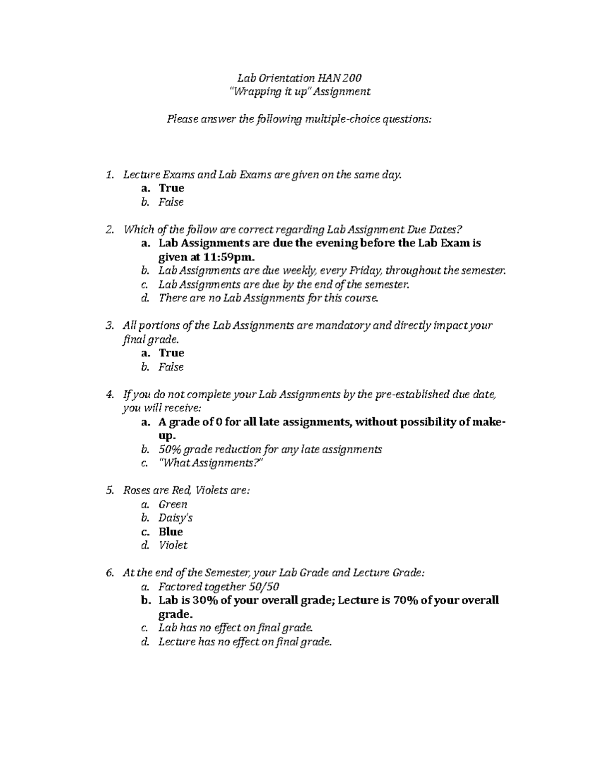 Lab Orientation Post-Assignment - Lab Orientation HAN 200 “Wrapping it ...