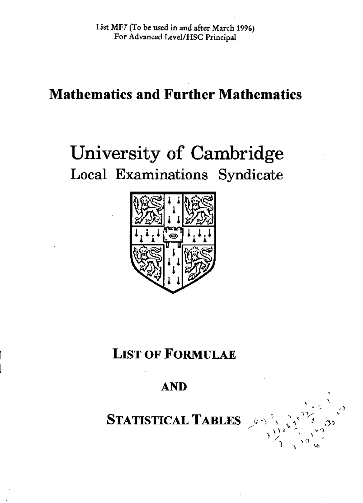 Formulae Booklet - Computer science - Studocu