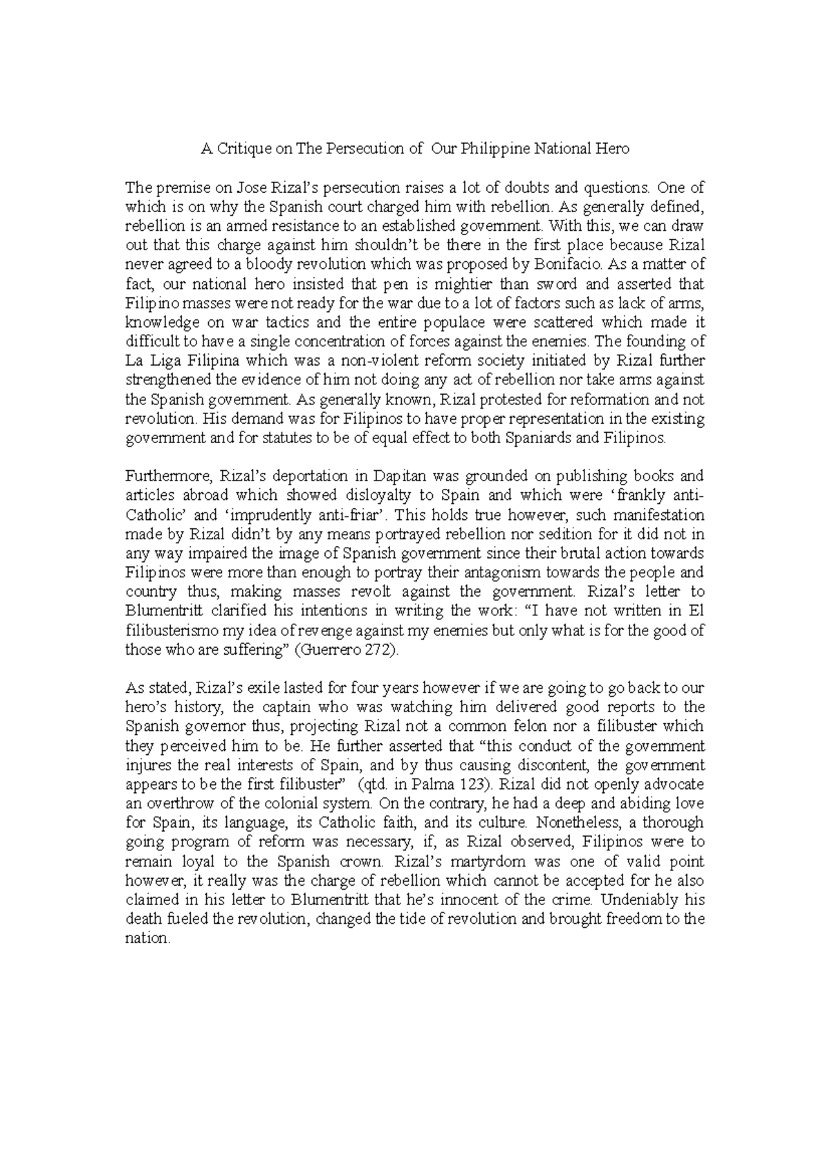 A Critique on The Persecution of Our Philippine National Hero - One of ...