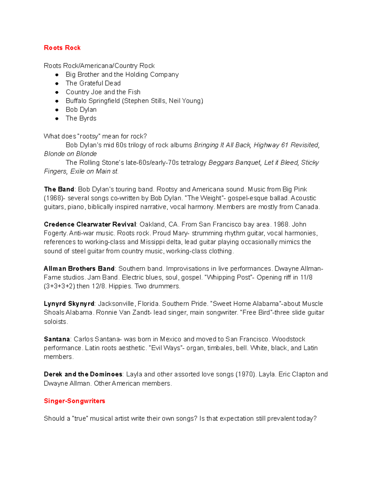 History of Rock,Roots Rock - MUSC 226 - TAMU - Studocu