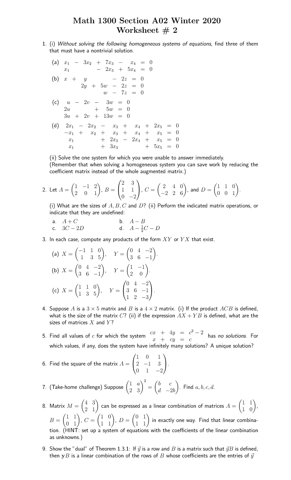 Worksheet 2 - Math 1300 Section A02 Winter 2020 Worksheet # 2 (i ...