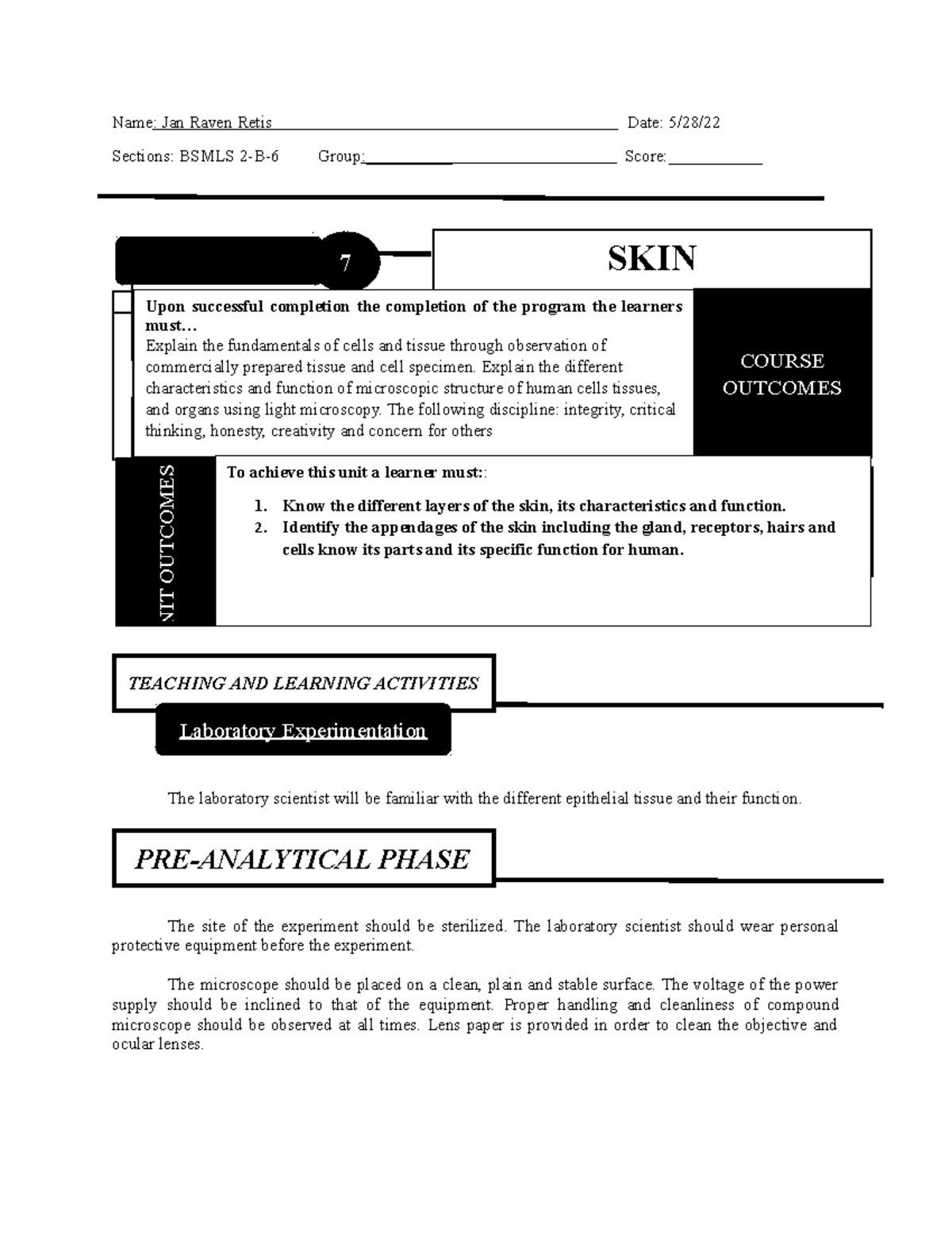 Skin.activity docx - body parts - Name: Jan Raven Retis Date: 5/28 ...