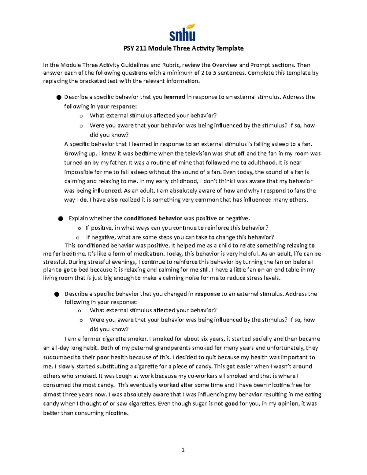 PSY 211 Module Three Activity Template - Then answer each of the ...