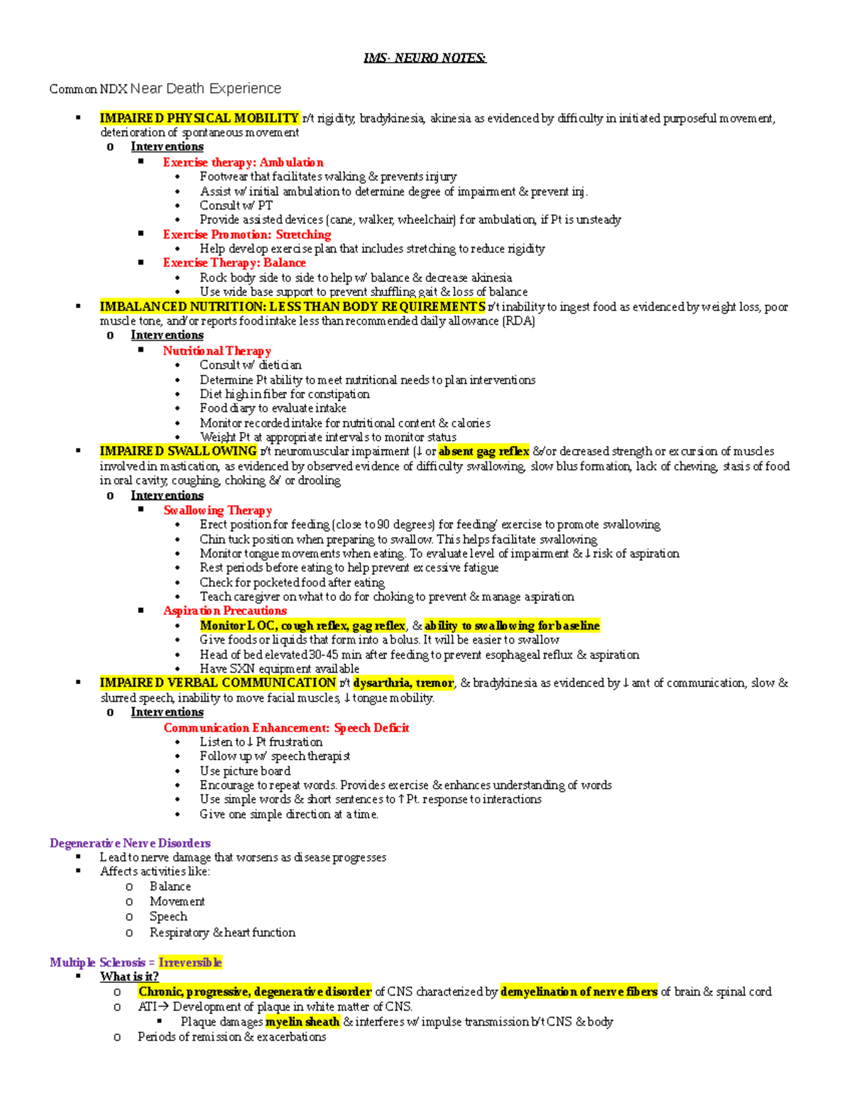 Neuro Study Guide - IMS- NEURO NOTES: Common NDX Near Death Experience ...