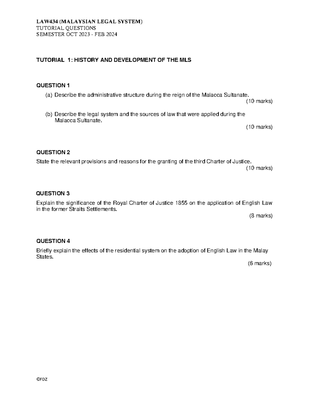 tutorial question of malaysian legal system - TUTORIAL QUESTIONS ...