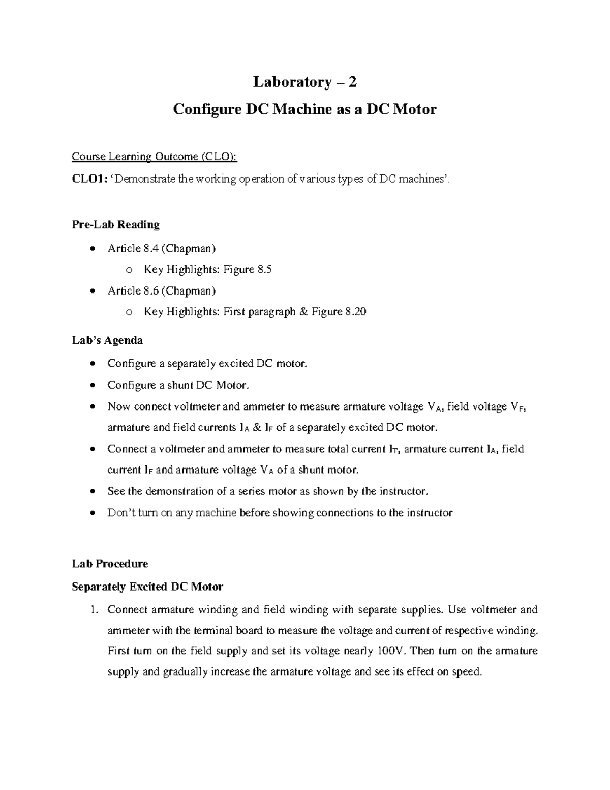 Laboratory 2 - Lab manuals of electrical machinery fundamentals course ...