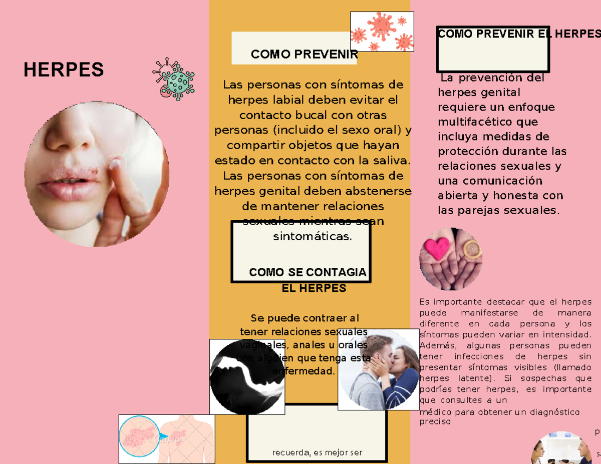Annotated-herpes - semana 3 trabajo tríptico - HERPES COMO PREVENIR EL HERPES Las personas con ...