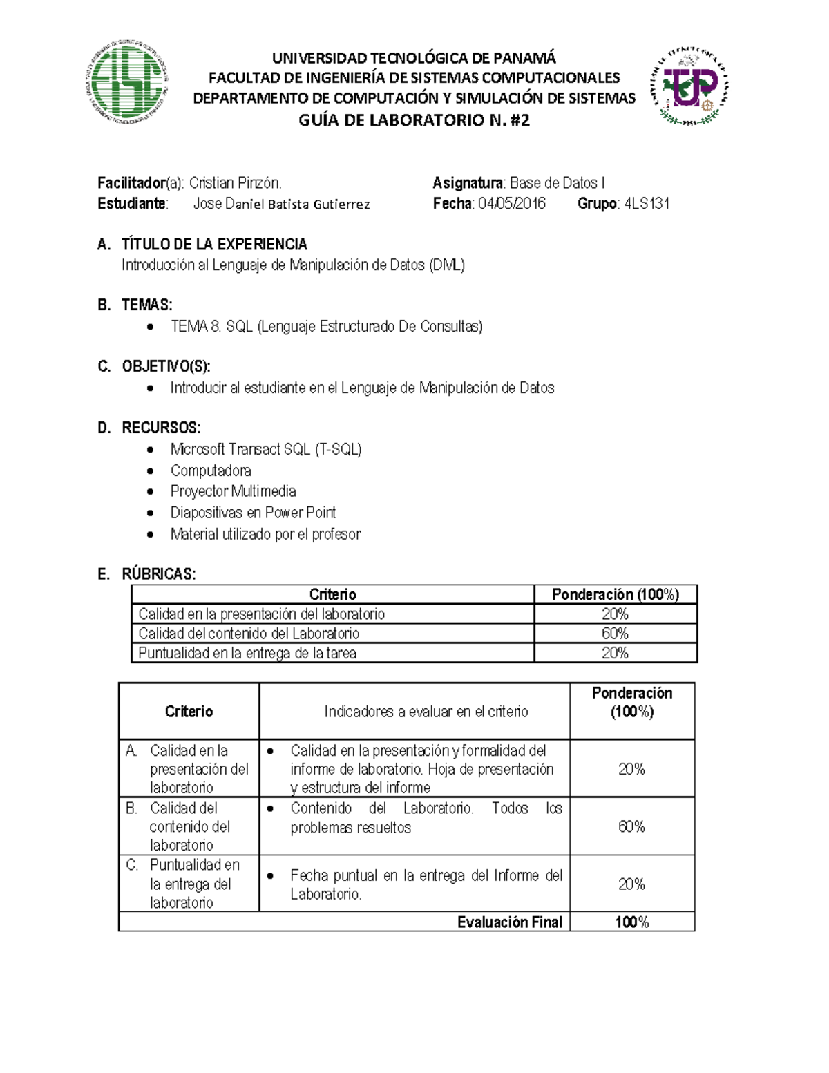 Lab2 - Laboratorio - Warning: TT: undefined function: 32 FACULTAD DE INGENIERÍA DE SISTEMAS ...