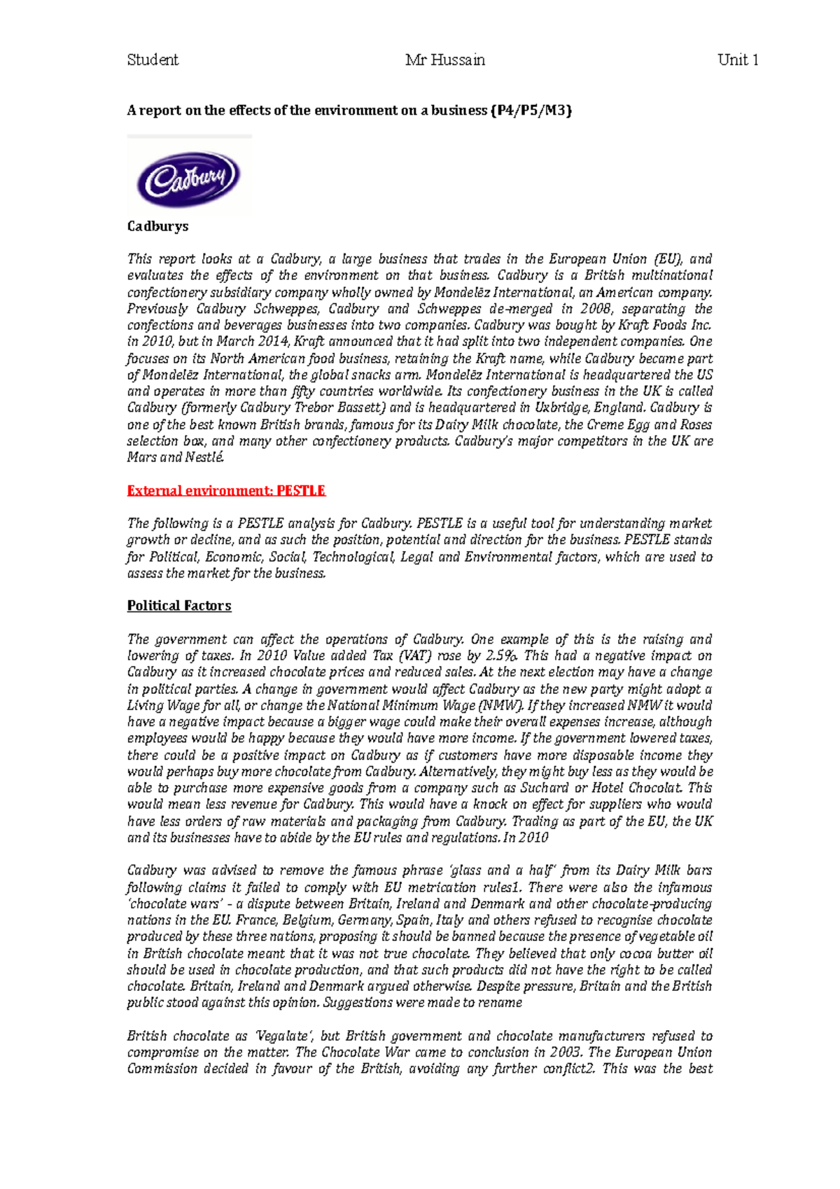 Example assignment - N/A - A report on the effects of the environment ...