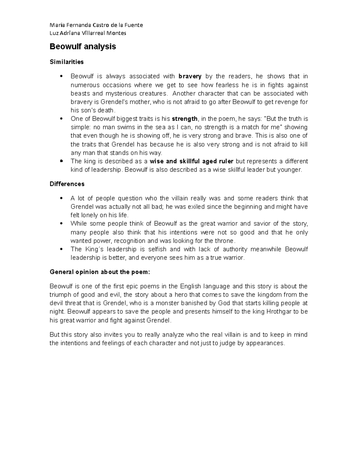 Beowulf character analysis - María Fernanda Castro de la Fuente Luz ...