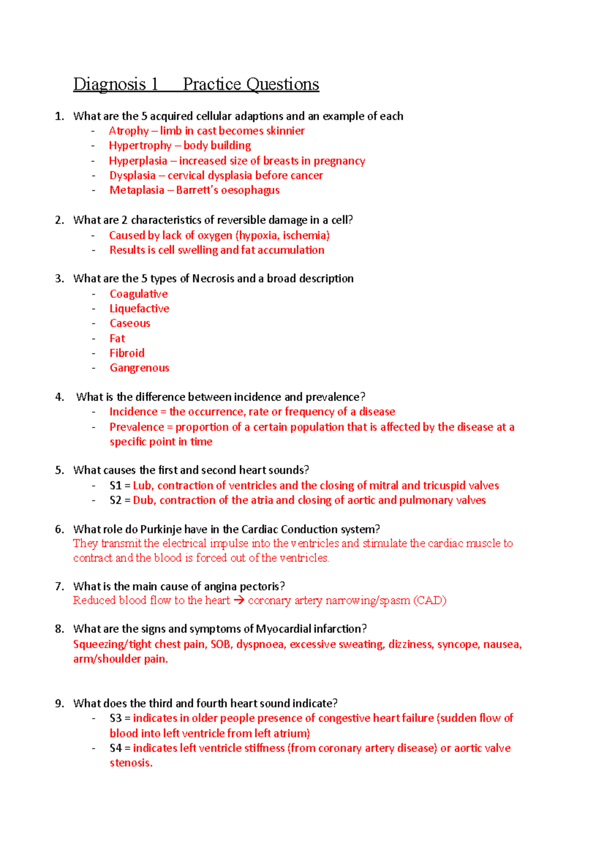 Diagnosis-1- Answers - Diagnosis 1 Practice Questions What are the 5 ...