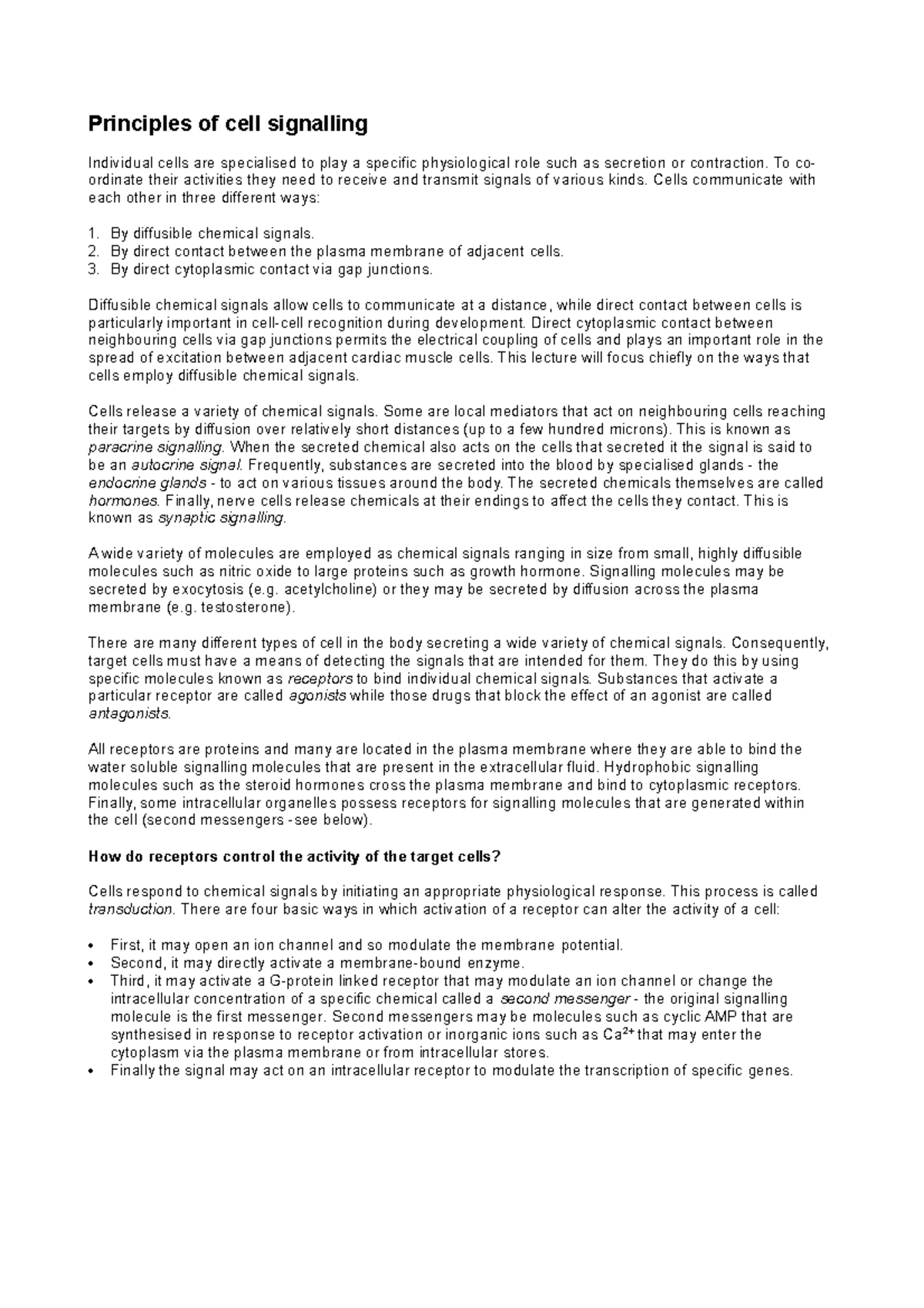 Principles of Cel Signalling - Principles of cell signalling Individual ...