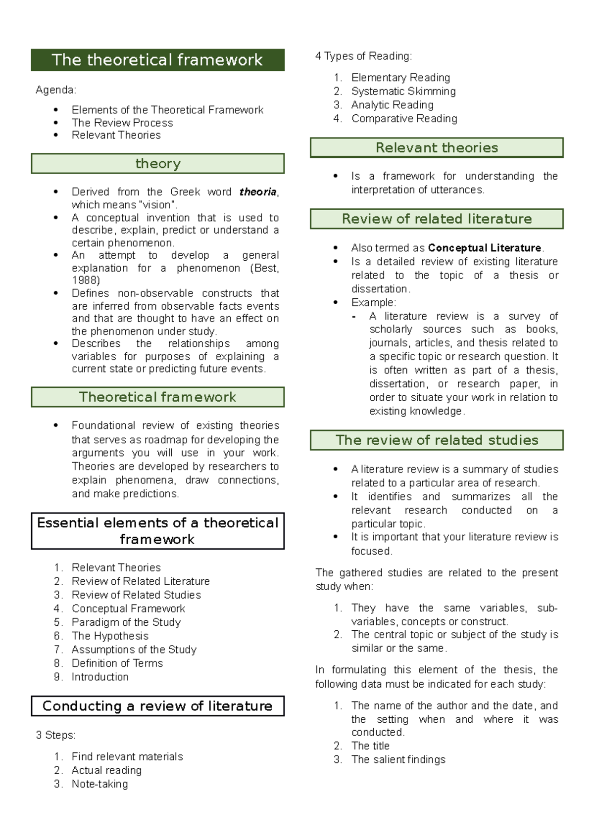 Nursing Research (Trans) - The theoretical framework Agenda: Elements ...