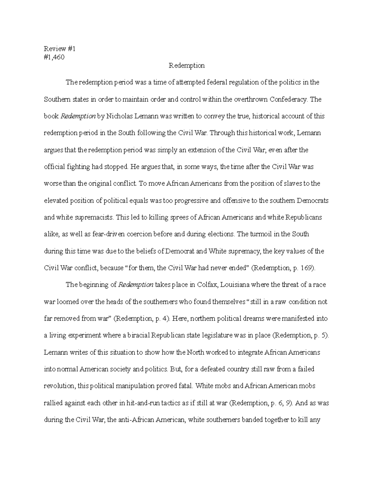 Redemption Book Review - Review # #1, Redemption The redemption period ...