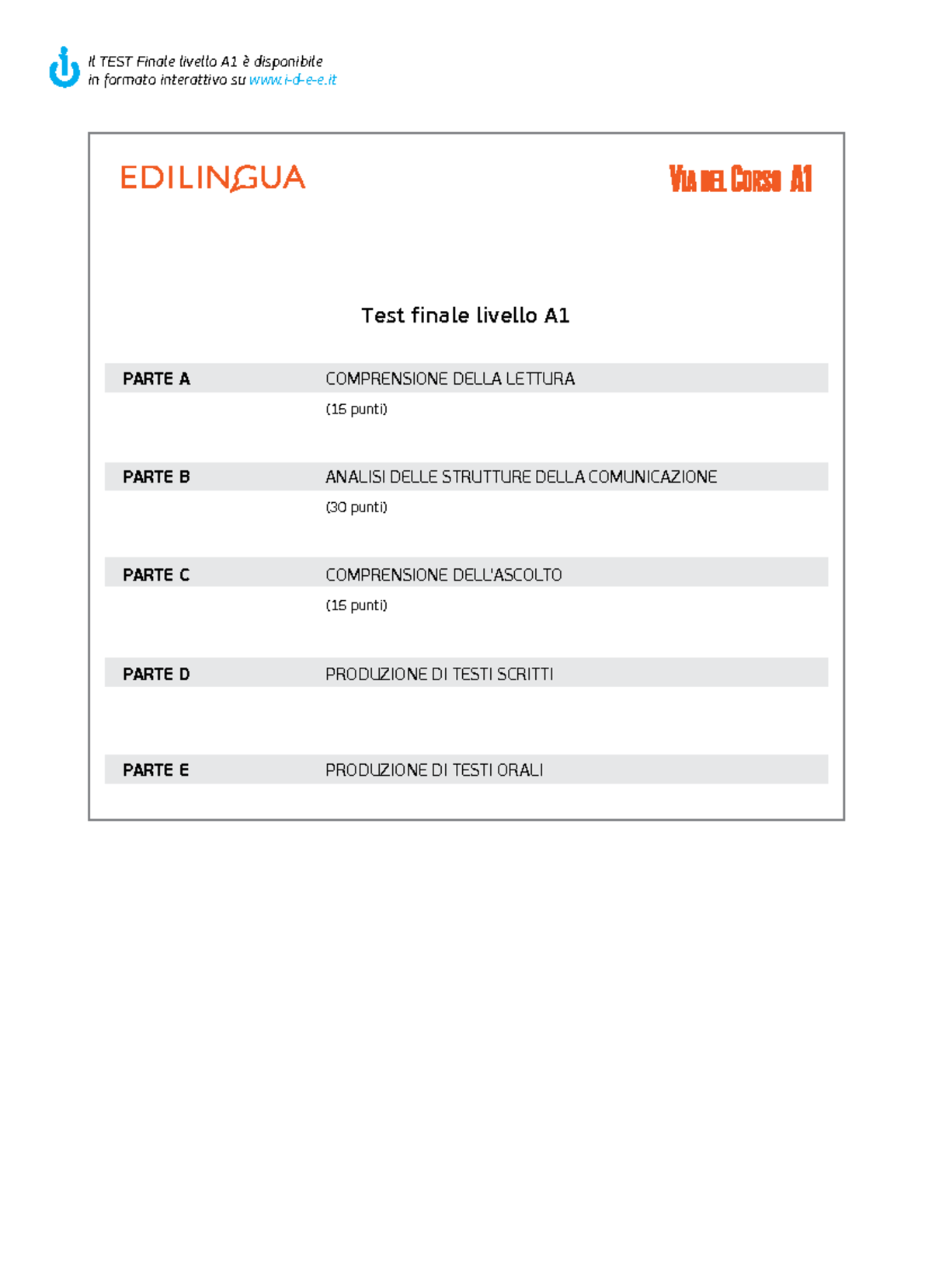 01 VDC TFA1 - Prova di esame italiano A1 - Test finale livello A PARTE ...