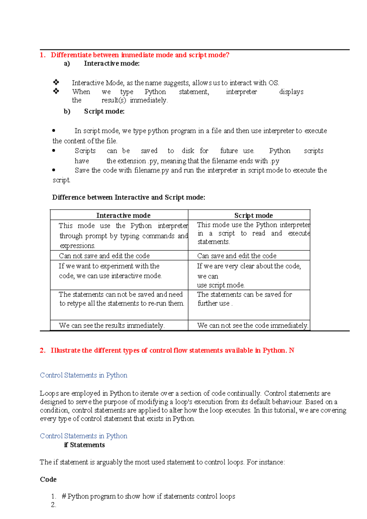 Python answer sem 2 - These are the questions that were asked in sem 2 - Differentiate between ...
