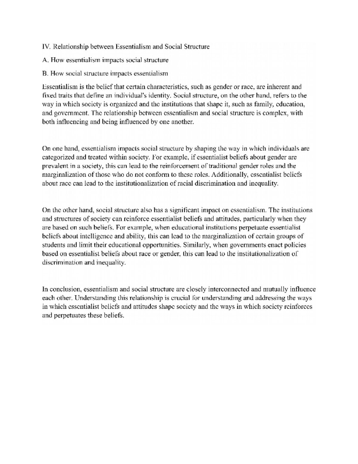 Essentialism and social structure 4 - REL 1300 - Studocu