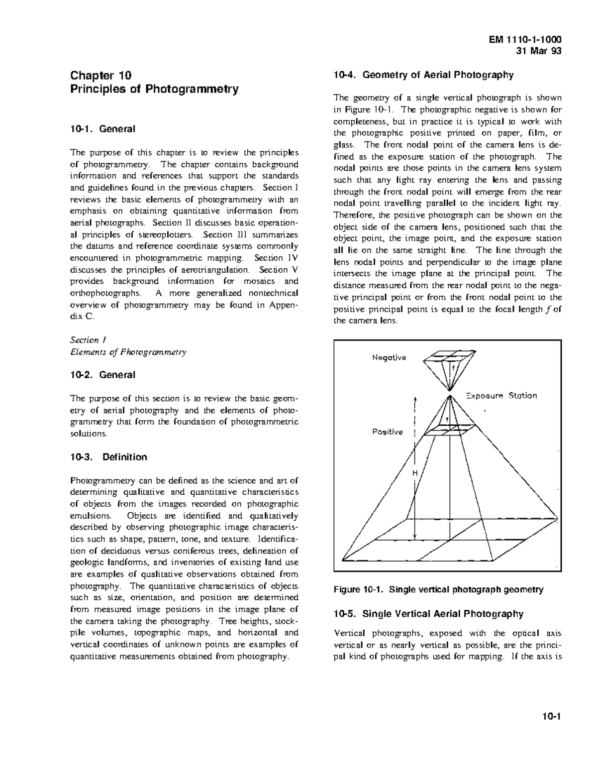 2 Principles of Photogrammetry 1-1 - 31 Mar 93 Chapter 10 Principles of ...