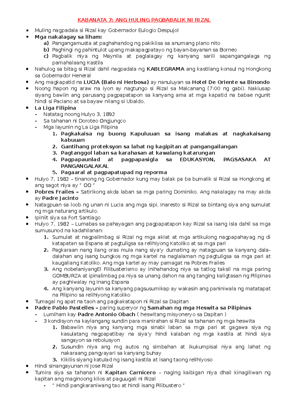 Reviewer for Rizal - The Life and Works of Jose Rizal - Studocu