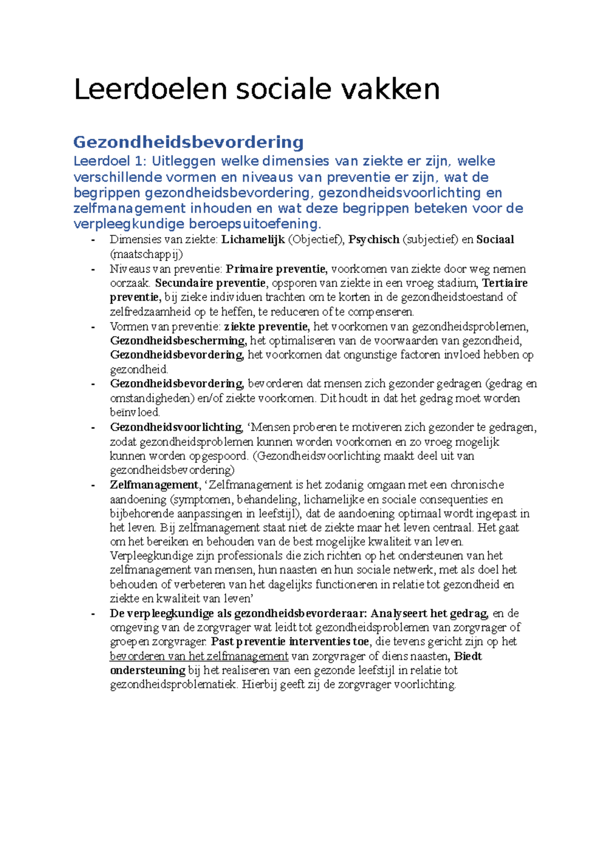 Leerdoelen sociale vakken - Leerdoelen sociale vakken Gezondheidsbevordering Leerdoel 1 ...