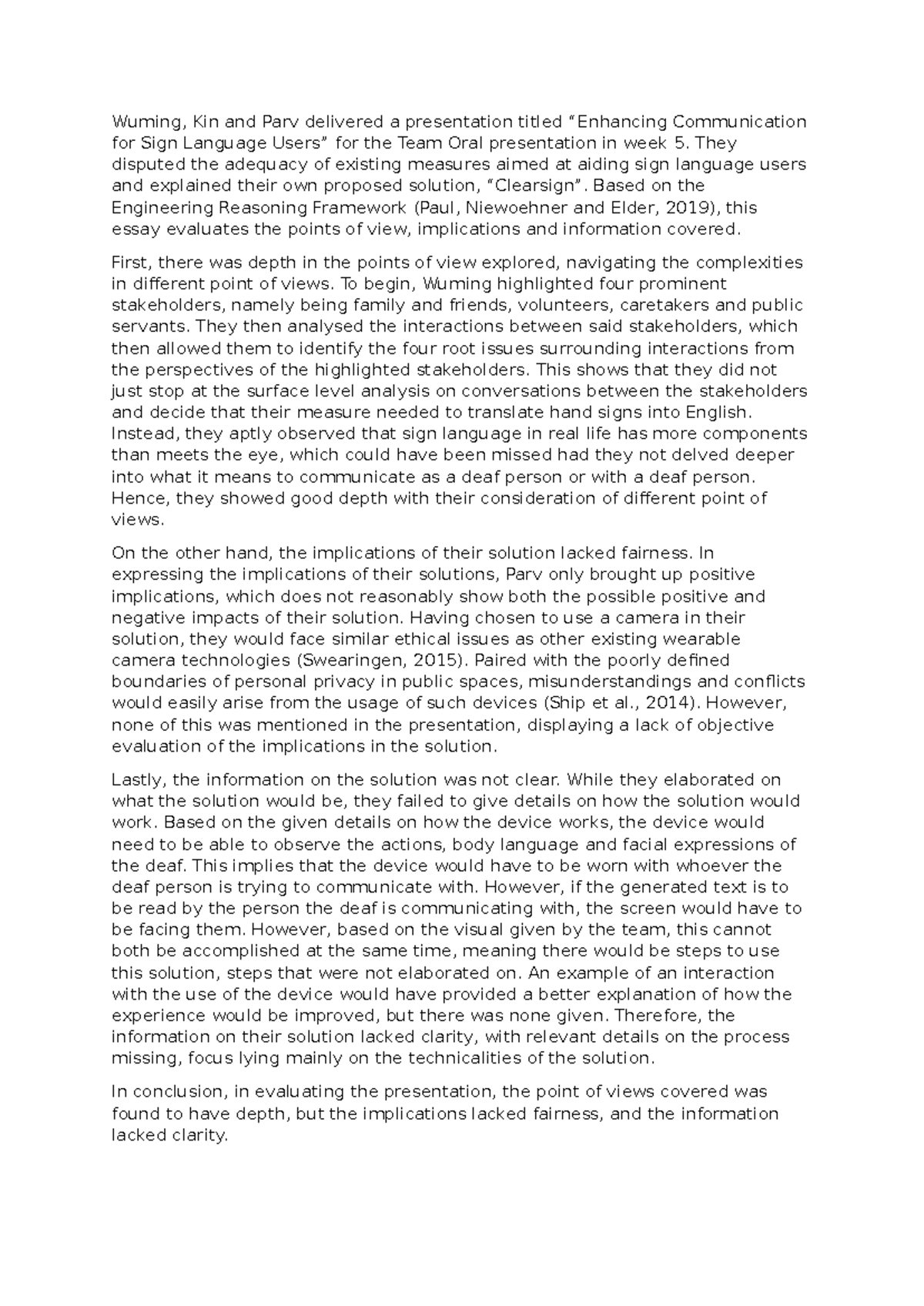 ES2631 assignment 2 - draft - Wuming, Kin and Parv delivered a presentation titled “Enhancing ...