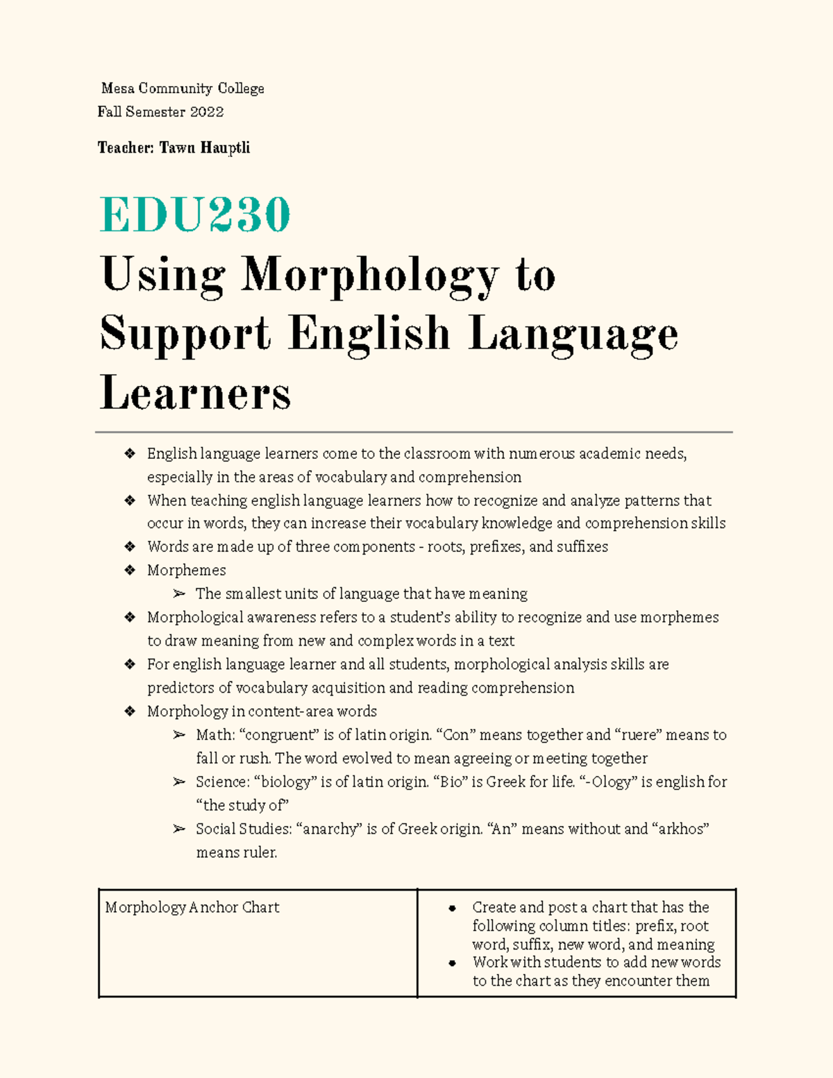 Inspire 16 - Using Morphology to Support English Language Learners - Mesa Community College Fall ...