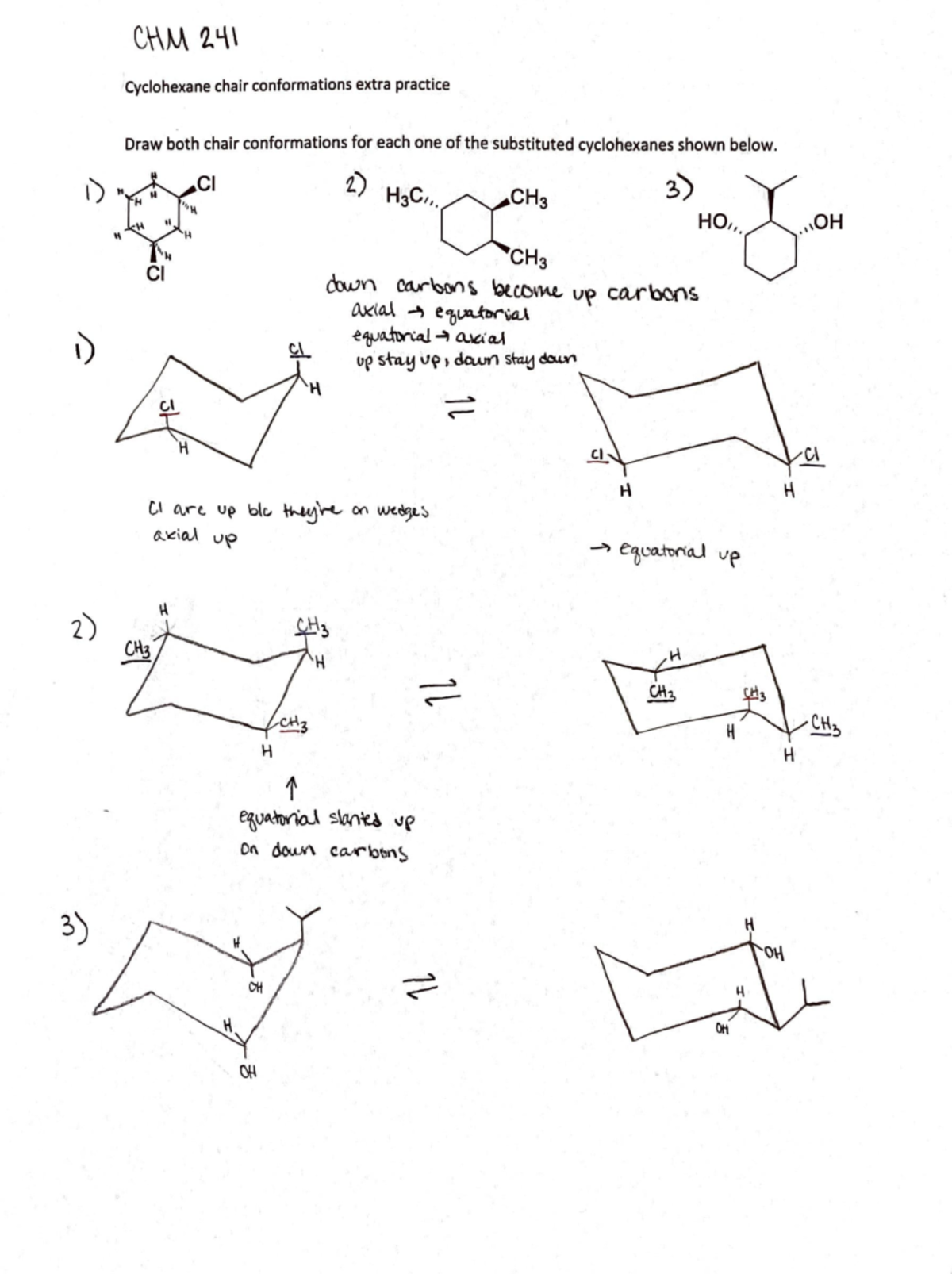 CHM Cyclohexane Chair Practice - 1') 2) Cyclohexane chair conformations ...