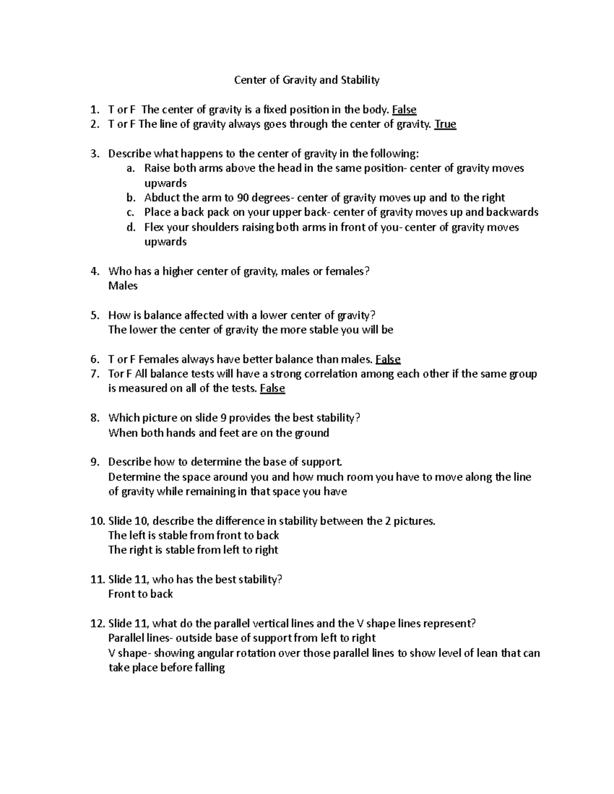 Center of gravity and stability review - Center of Gravity and ...