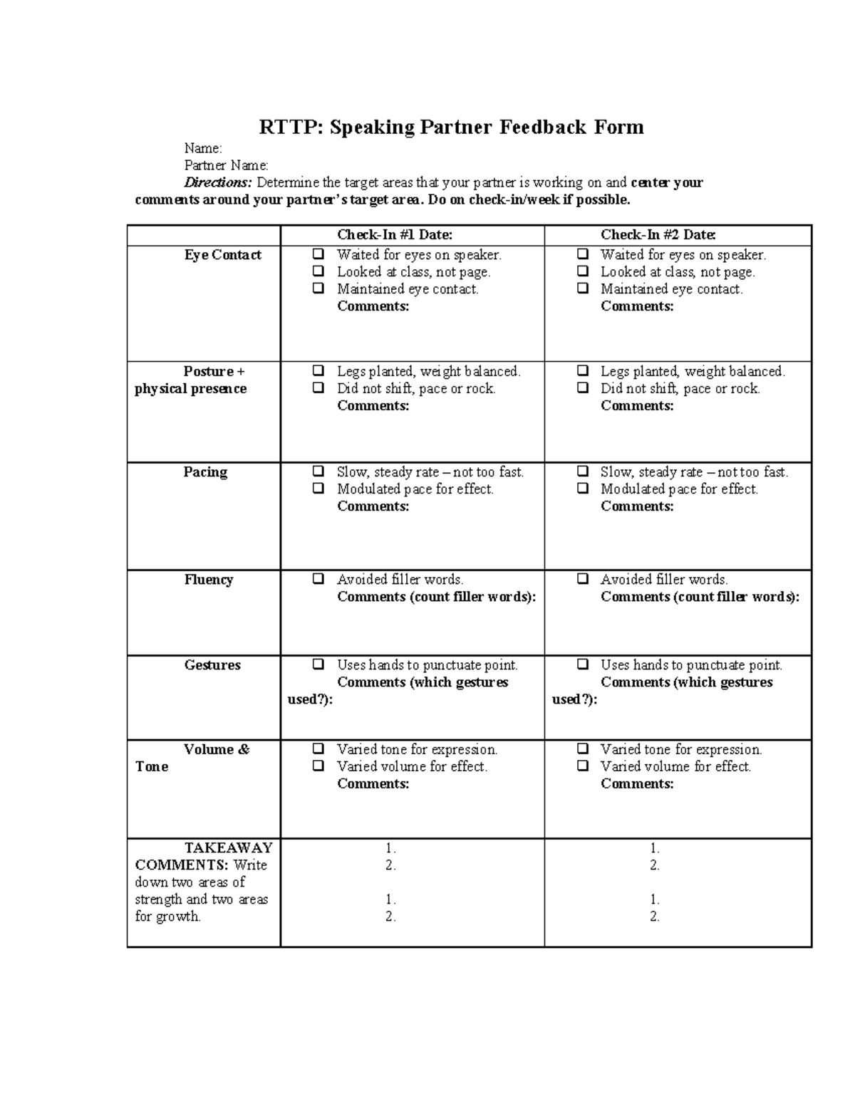 RGR-LLSpeaking Handouts 1 - RTTP: Speaking Partner Feedback Form Name ...