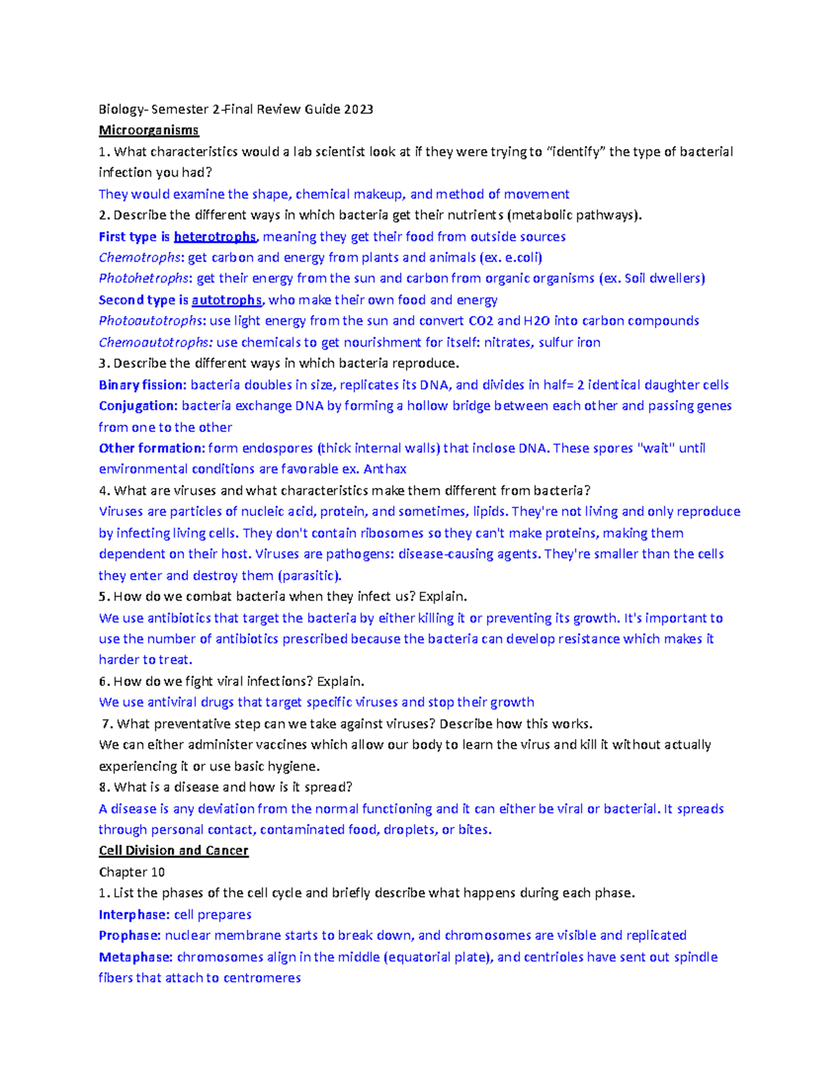 Semester 2 Final Review Guide 2023 - Google Docs - Biology- Semester 2 ...