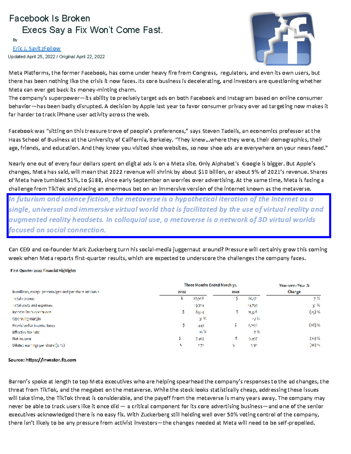 Midterm article - Facebook Is Broken Execs Say a Fix Won’t Come Fast ...