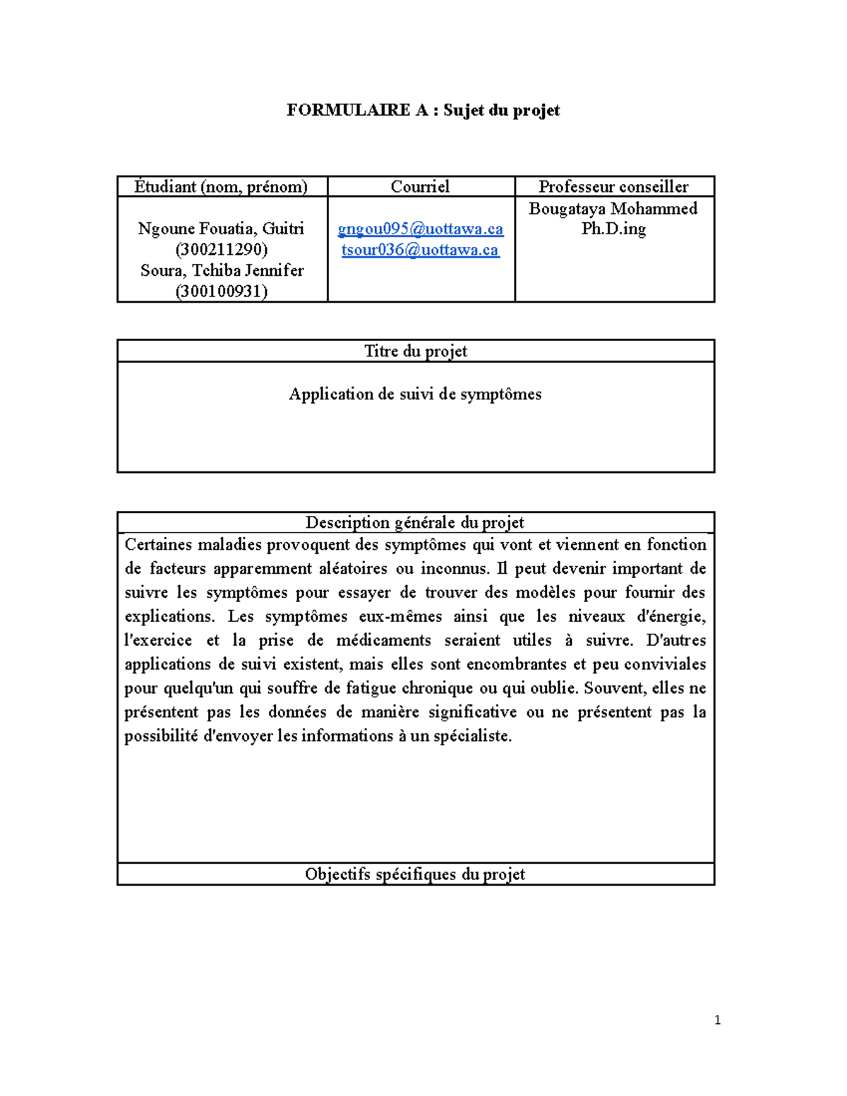 Formulaire A-2021 - FORMULAIRE A : Sujet du projet 1 Étudiant (nom ...