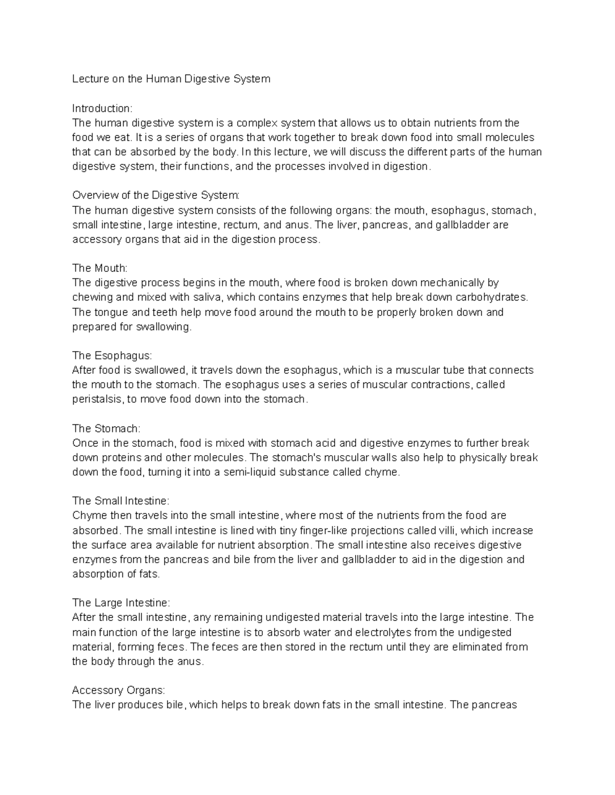 Lecture on the Human Digestive System - Lecture on the Human Digestive ...