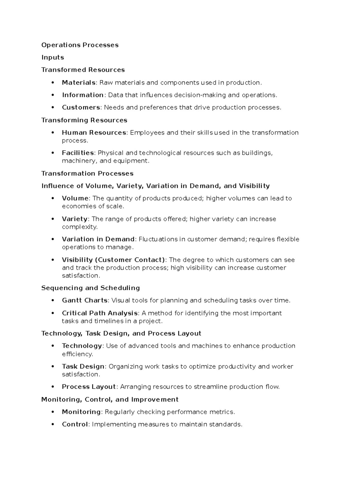 Operations Processes and Strategies - Operations Processes Inputs Transformed Resources ...