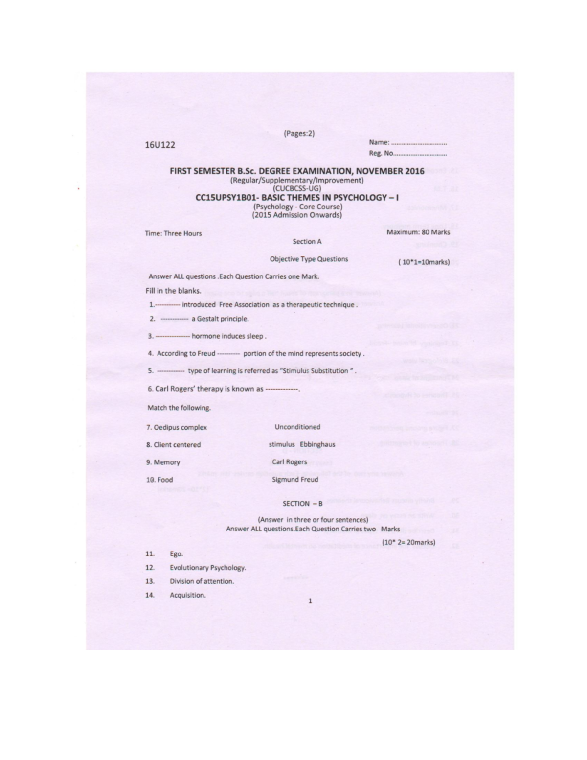 Basic Themes IN Psychology-I - 16 NOV - Bsc psychology - Studocu