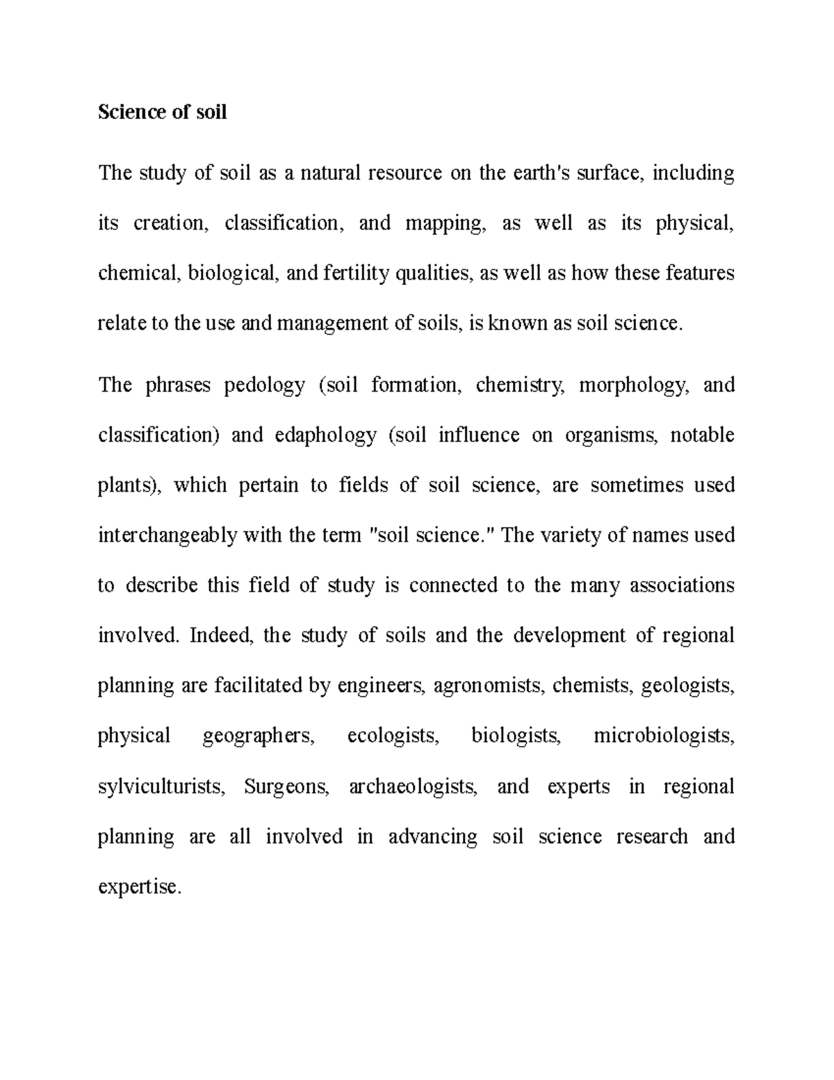 Science of soil - Practice materials - Science of soil The study of ...
