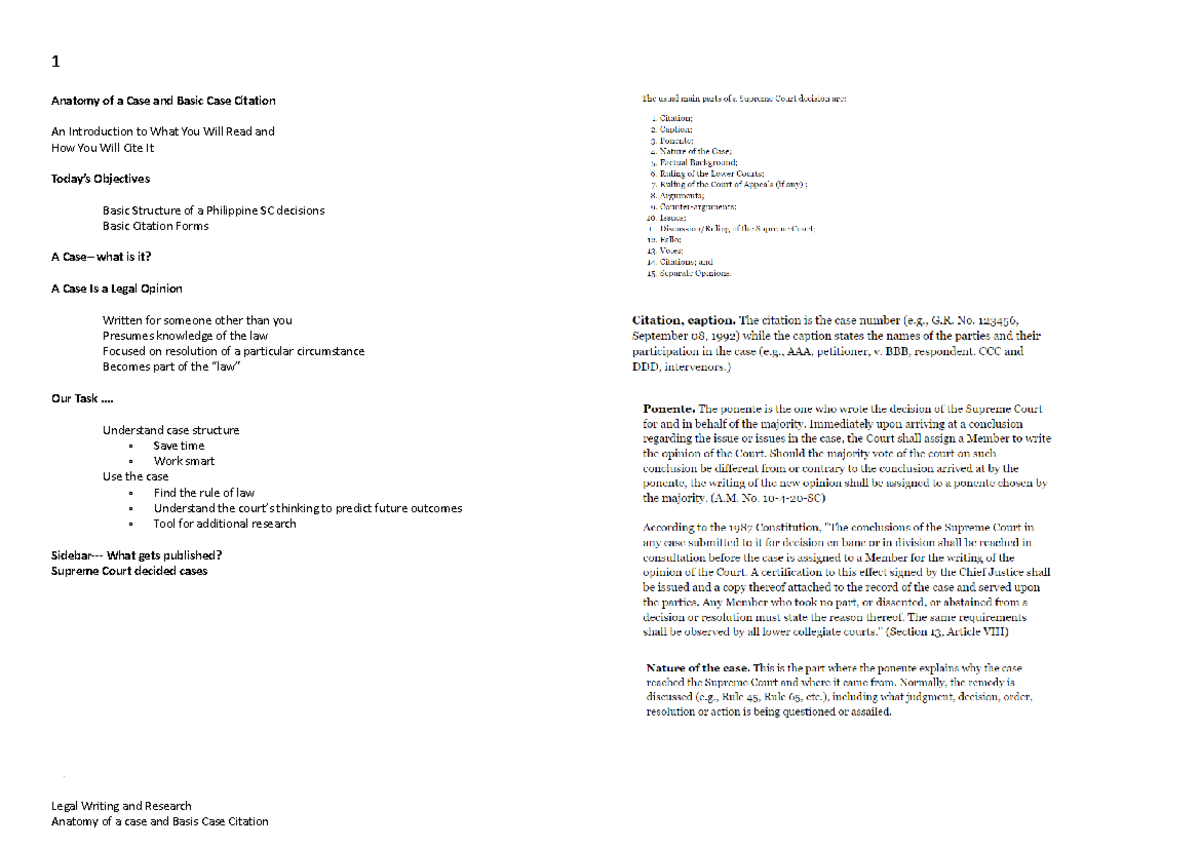Anatomy of a case and Basic CAse Citation - ... Understand case ...