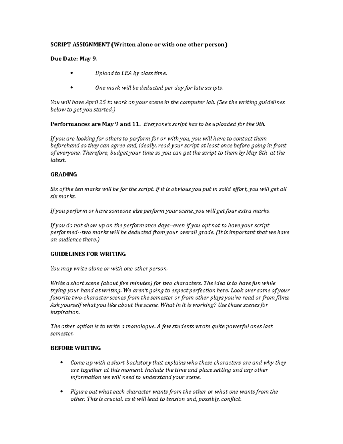 Scriptassignmentwin 22 - SCRIPT ASSIGNMENT (Written alone or with one ...
