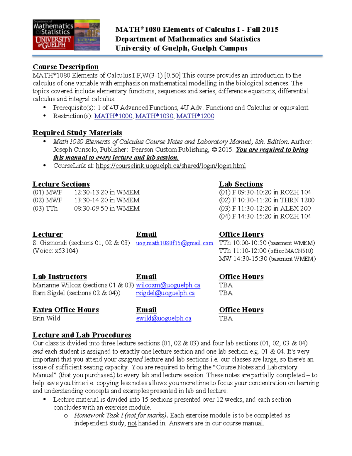 MATH1080F15 Outline - MATH*1080 Elements of Calculus I - Fall 201 5 ...