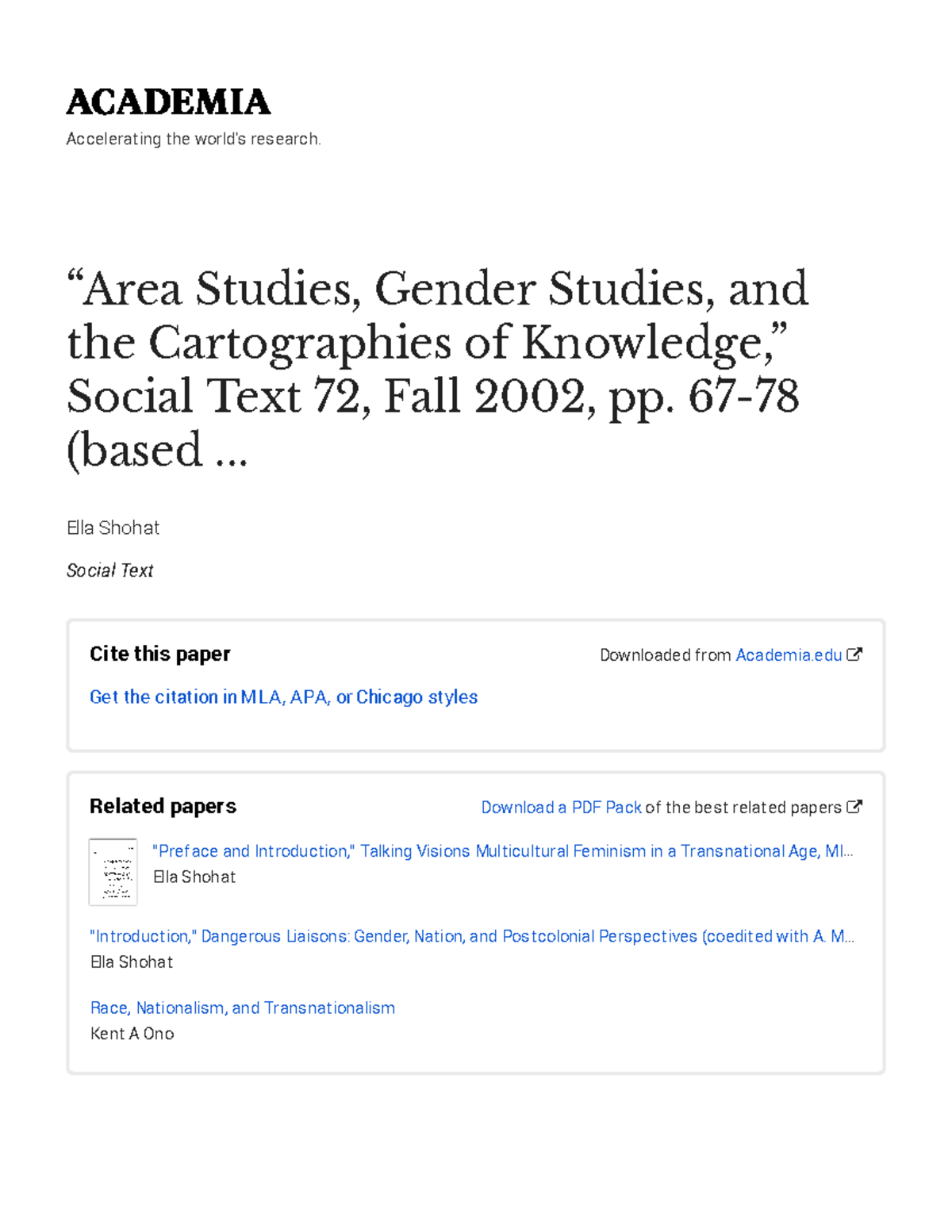 Area Studies Gender Studies and the Cartographies of Knowledge-with ...