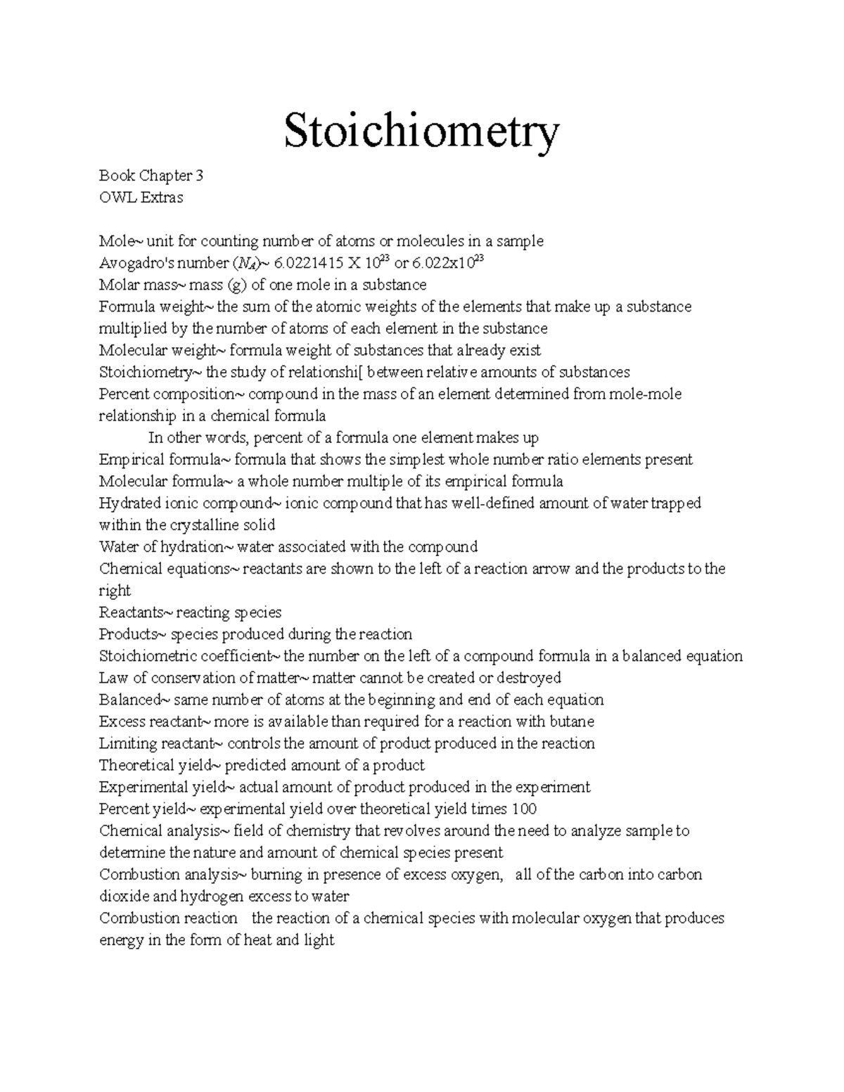 Chapter 3 - Summary General Chemistry - Stoichiometry Book Chapter 3 ...