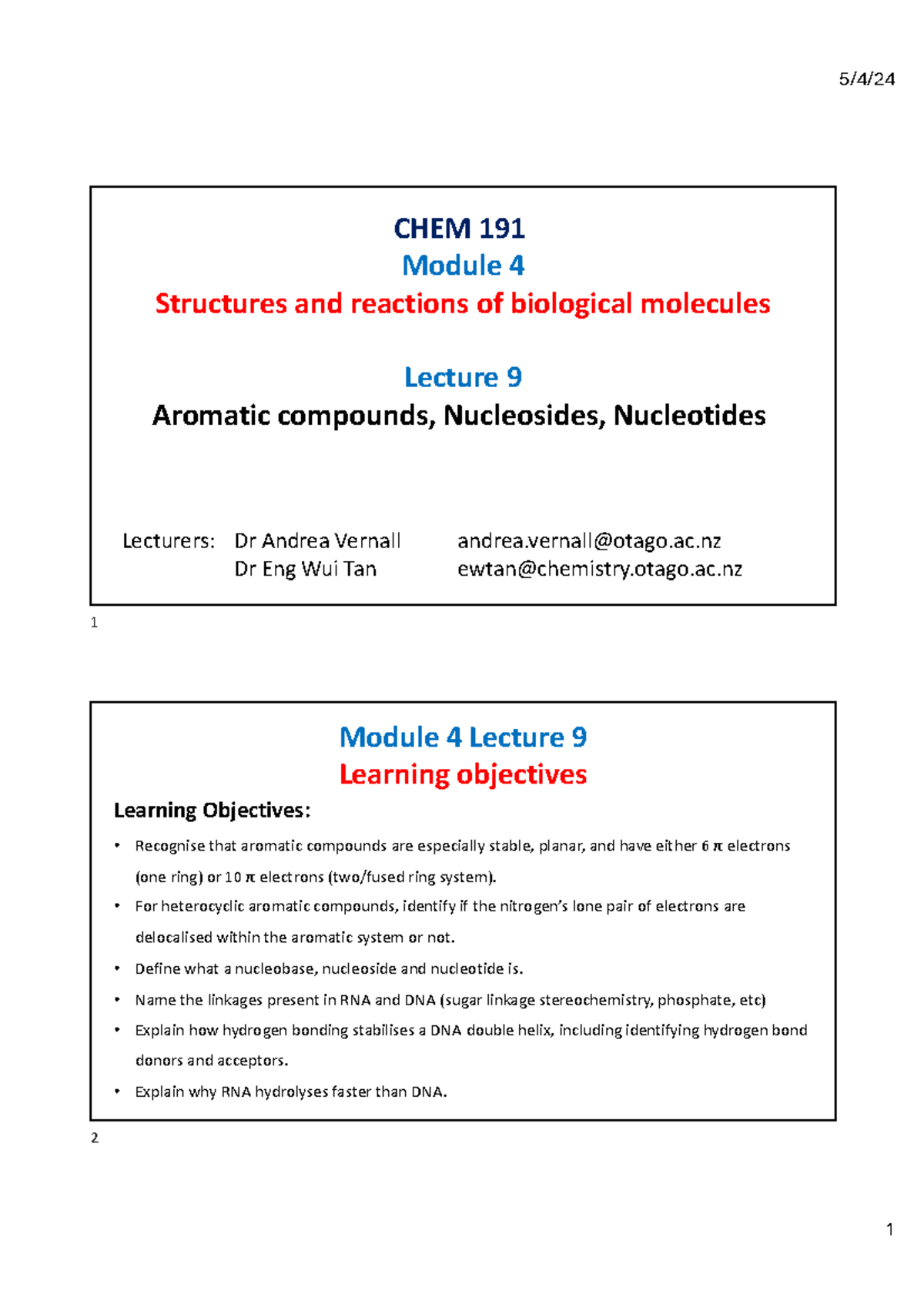 Module 4 Lecture 9 2024 - 2 per page - CHEM 191 Module 4 Structures and ...