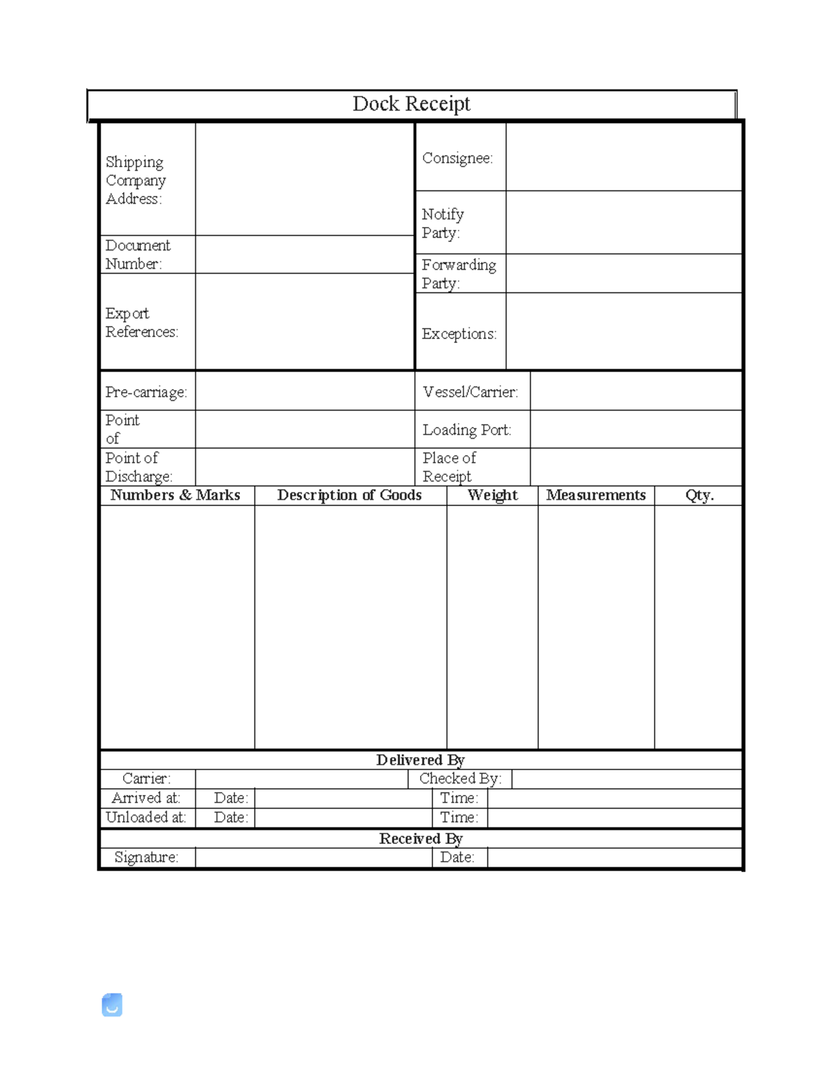 Dock-Receipt-Template - Dock Receipt Shipping Company Address: Consignee: Notify Party: Document ...