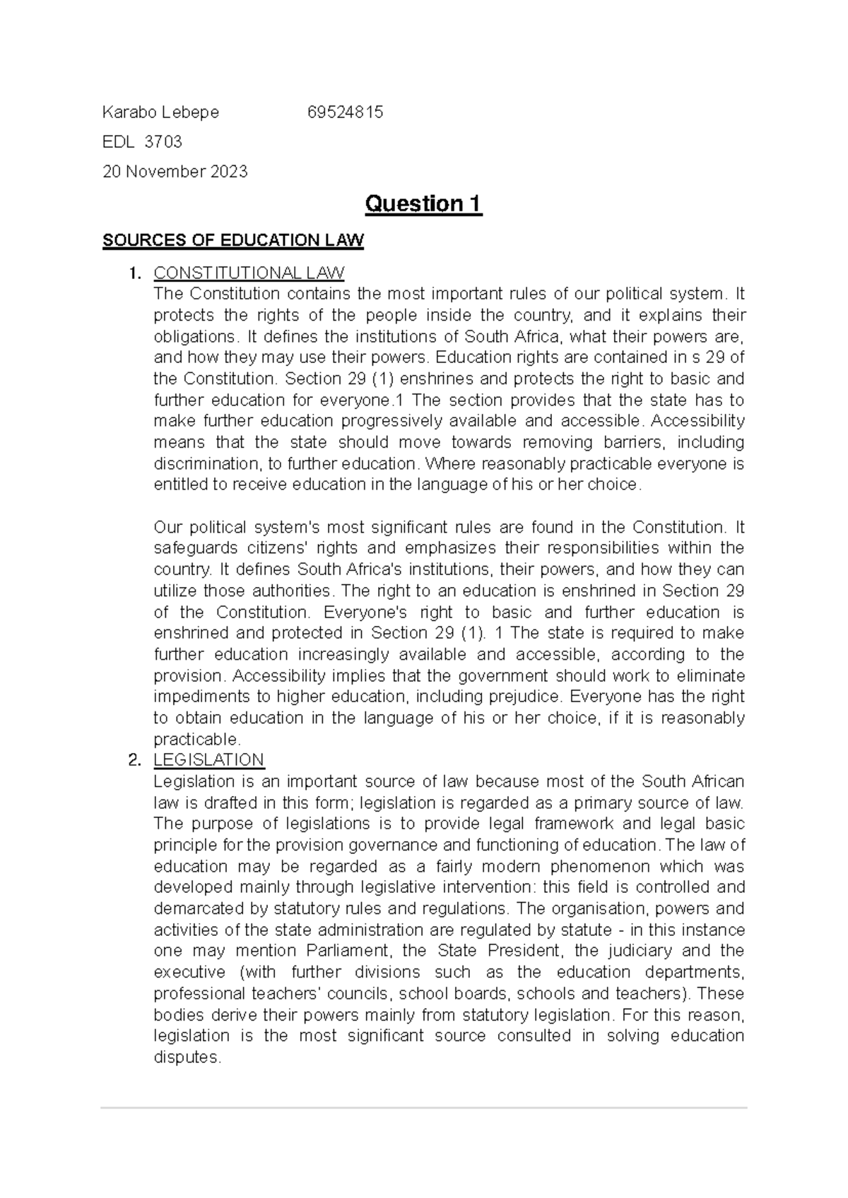 EDL 3703 Examination 2 - PRACTICE MATERIAL - Karabo Lebepe 69524815 EDL ...