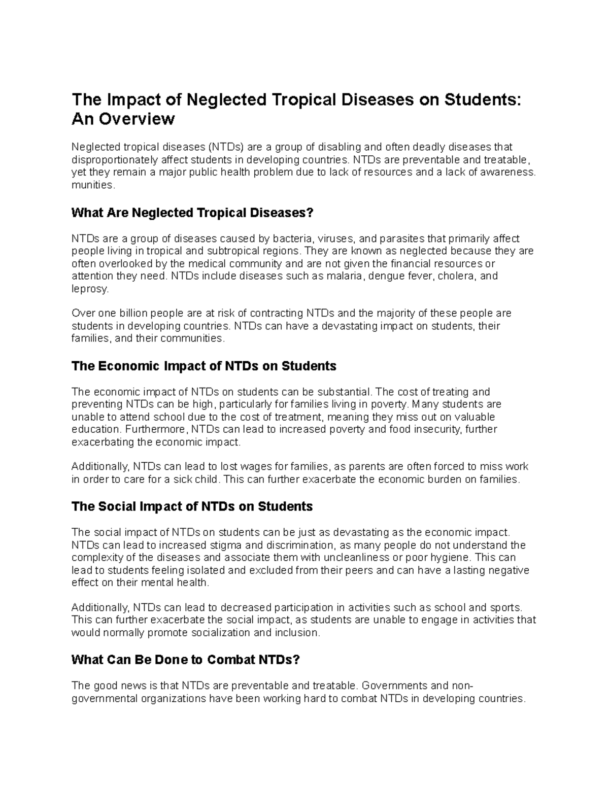 The Impact of Neglected Tropical Diseases on Students An Overview - The Impact of Neglected ...