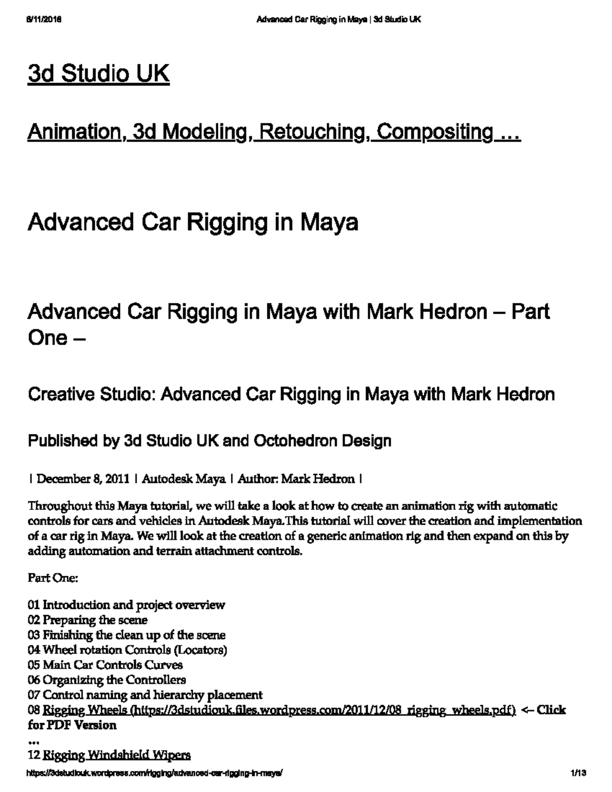 Car Rigging in Maya - Animation and VFX - Studocu