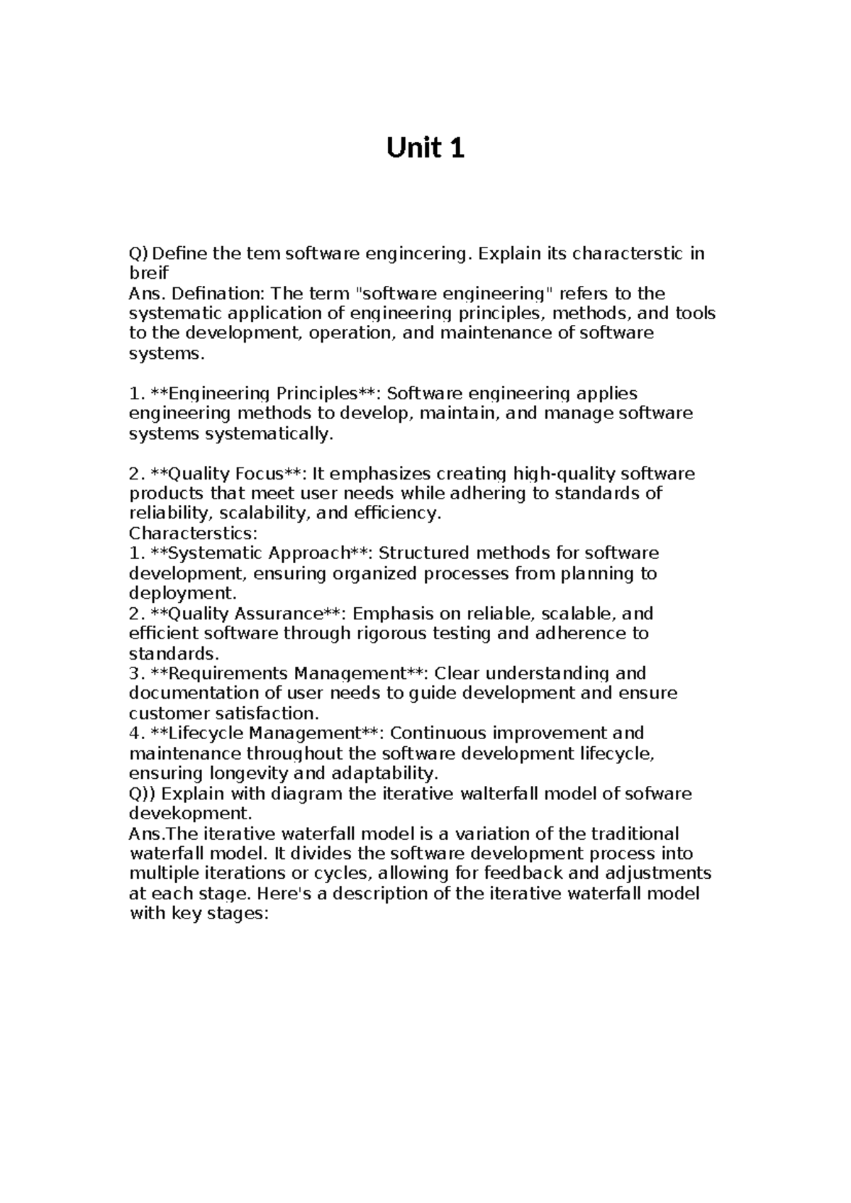 SEPM - Unit 1 Q) Define the tem software engincering. Explain its ...